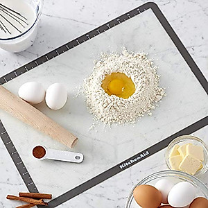 KitchenAid Nonstick Aluminized Steel Baking Sheet, 13x18-Inch, Silver With Silicone Large Baking Mat, 12x17-Inch, Gray