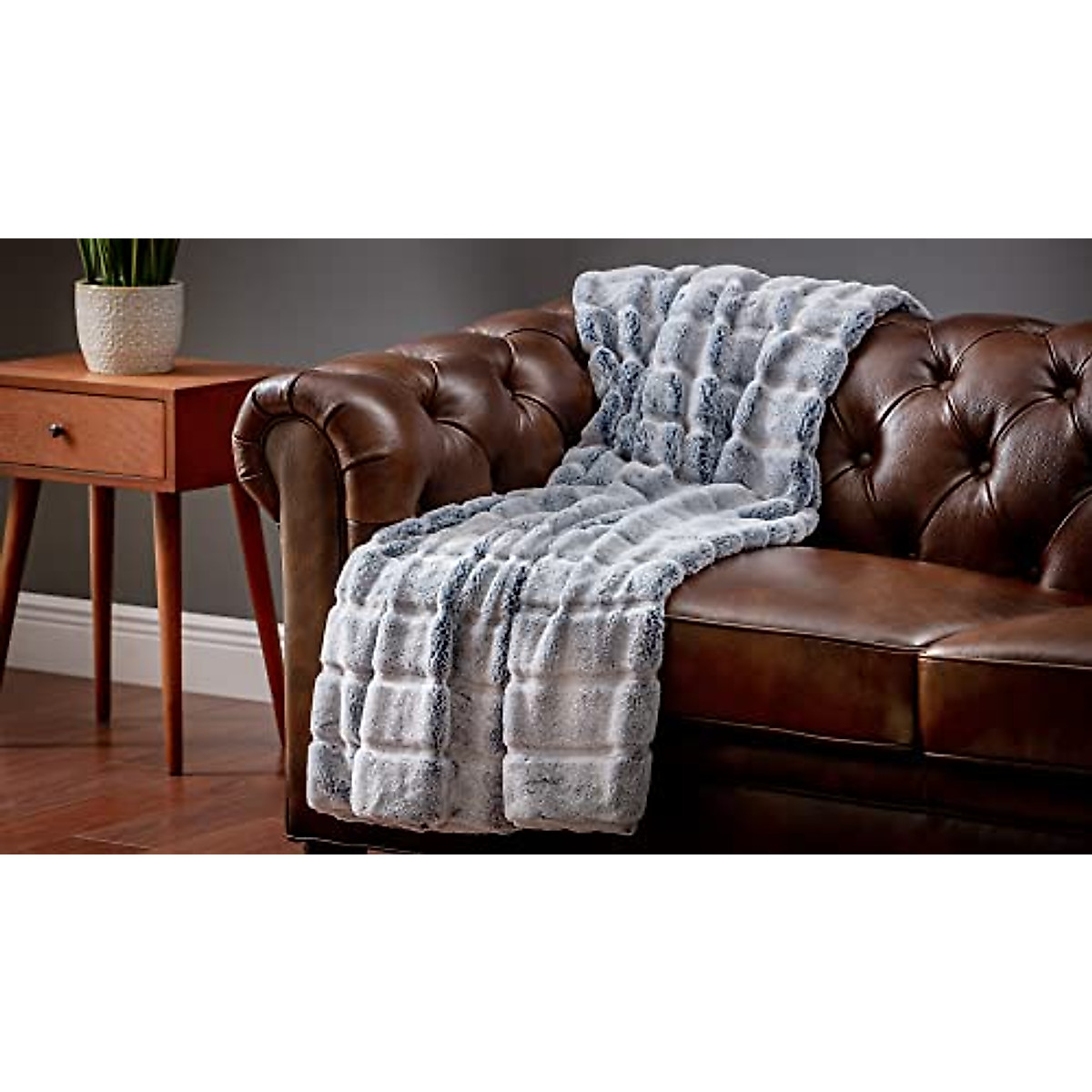 Chanasya Luxurious Soft Faux Frost Tip Fur and Velvety Mink Throw Blanket - Cozy Blanket for Sofa Chair Couch Bed and Living Room - Reversible Silky Royal Luxurious Blanket (50x65 Inches) Dark Blue