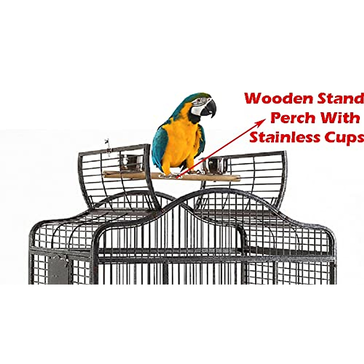Extra Large Wrought Iron Open/Close Play Top Bird Parrot Cage, Include Metal Seed Guard Solid Metal Feeder Nest Doors Overall Dimensions: 35.25" Wx29.5 Lx62 H(with Seed Skirt)