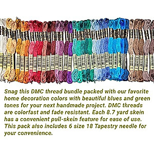 DMC Embroidery Floss, Anniversary Collection Pack. 36 Colors Cotton Embroidery Thread Bundle with Hand Embroidery Needle Size 18. Premium Cross Stitch String Set. Yarn Kit, DMC Mouline Threads.