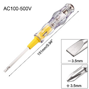 uxcell Voltage Tester AC 100-500V with 3.5mm Slotted Phillips Screwdriver for Circuit Test, Clear and Yellow, Pack of 3
