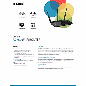 D-Link Wi-Fi AC750 Dual Band Router (DIR-813)