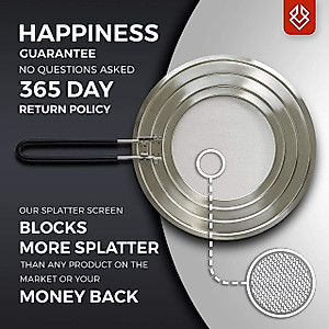 Dishwasher-Safe Splatter Screen Splash Guard for Kitchen Frying Pan Grease - Shields 99% of Stove Top from Bacon, Oil, or Deep Fryer - Easy to Clean or Store - Foldable Heat-Resistant Silicone Handle