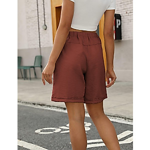 Yeokou Womens Casual Loose Elastic Drawstring Summer Beach Bermuda Pocketed Shorts(Red-XL)