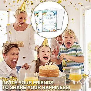 Chuxvon Birthday Party Invitations, Under The Sea Birthday Invitations, Double-Sided Watercolor Ocean Animals Themed Fill In Invites, Ocean Birthday Party Decorations, 20 Cards With 20 Envelopes(B06)