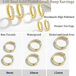 Cocadant Small Gold Hoop Earrings for Women,14K Real Gold Plated Huggie Hoop Earrings Hypoallergenic Tiny Cartilage Earring Sets for Multiple Piercing 8mm 10mm 12mm