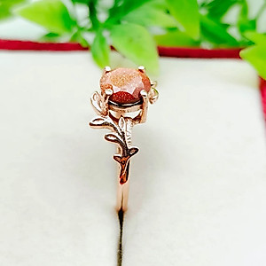 Rings For Women Round Cut Sandstone Ring Leaf Gemstone Ring Gold Sandstone Solitaire Promise Ring Designer Beautiful Handmade Gift Ring BY FOREVER GEMS & JEWELS