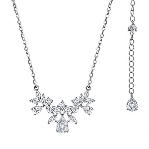 SWEETV Cubic Zirconia Wedding Bridal Backdrop Necklace for Brides, Crystal Dainty Back Necklace, Body Chain Jewelry for Women Prom, Silver