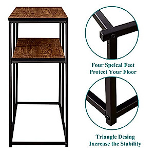 VECELO Multipurpose Console, Narrow Sofa Rustic Hallway Table Shelves for Entryway/Living Room,Easy Assembly, 41.3 Inch(l) x 14 Inch(w) x 29.9 Inch(h),Retro Brown, with 3-Tiers Storage