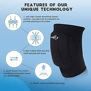 Volleyball Knee Pads with High Protective Low-Profile Soft Padding, Dance Riding Protection for Junior Youth Adult (XL)