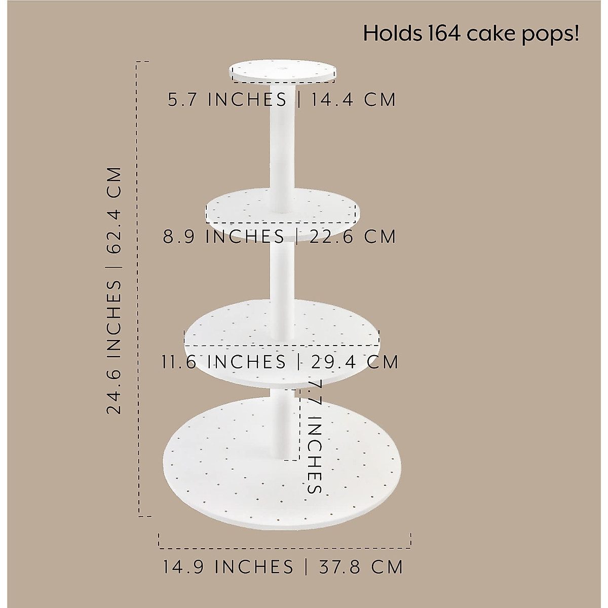 Darware Cake Pop/Cupcake Stand (4-Tiered); White Wooden Dessert Display for Parties and Special Events