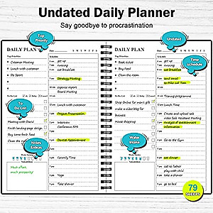 Daily Planner Undated, Asten to Do List Notebook Hourly Schedules Spiral Appointment Planner for Men and Women,PVC Hardcover,Elastic Closure, Inner Pocket 8.3" x 5.8" (Black)