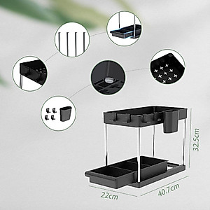 EZORG Under Sink Organizer Set of 2 Black for Storage - Kitchen, Pantry & Toilet with Movable Lower Rack for Easy Access