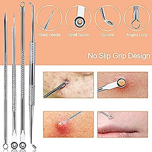 Pimple Popper Tool Kit,MENOLY 10Pcs Blackhead Remover Tools,Pimple Extractor,Acne Tools,Acne Kit for Blackhead,Blemish,Zit Removing,Whitehead Popping and Comedone Extractor Tool with Leather Bag