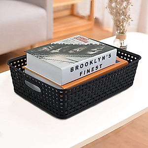 Tstorage 5 Packs Plastic Paper Storage Basket Tray for Office, Black