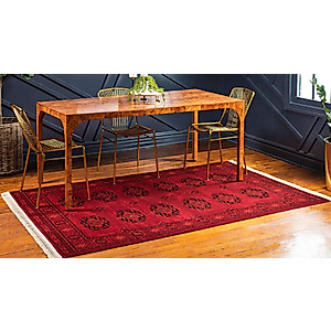 Unique Loom Tekke Collection Over-Dyed Saturated Traditional Torkaman Area Rug, 7 ft 0 in x 10 ft 0 in, Red/Black