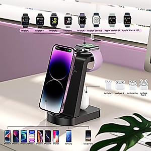 Wireless Charging Station, Hadisala 3 in 1 Fast Charger Stand Compatible with iPhone 14/13/12 Pro Max/XS, AirPods 3/2/1/pro, iWatch Series 8/7/6/5/4/SE, and Galaxy Phone Series