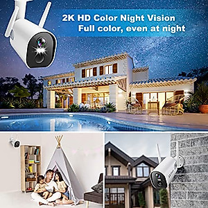 AlkiVision Security Cameras Wireless Outdoor - 2K HD Color Night Vision AI Motion Detection WiFi Wireless Cameras for Home Security, Spotlight Siren Alarm with 2-Way Audio, 7-Day Cloud/SD Storage