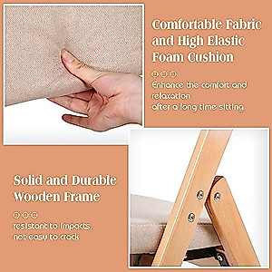 Kigley 2 Pack Folding Chairs with Padded Seats and Removable Cover, Wooden Foldable Dining Chairs Stackable Padded Single Folding Chairs for Home Office Wedding Party Events Indoor Outdoor, Khaki