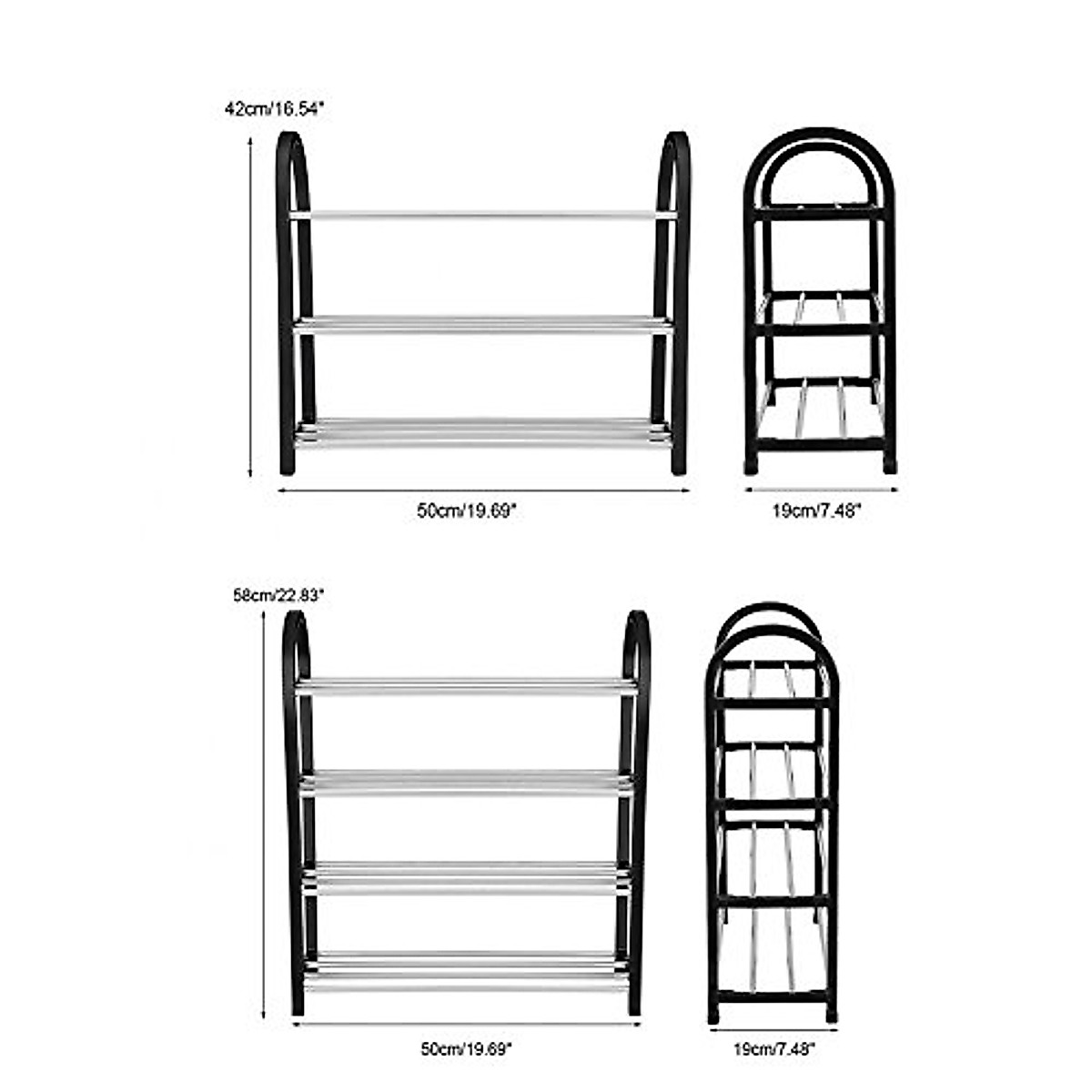 Biitfuu 4 Tiers Shoe Racks, Standing Shoe Rack Slippers Shelf Plastic Aluminum Large Capacity Slim Shoe Organizer