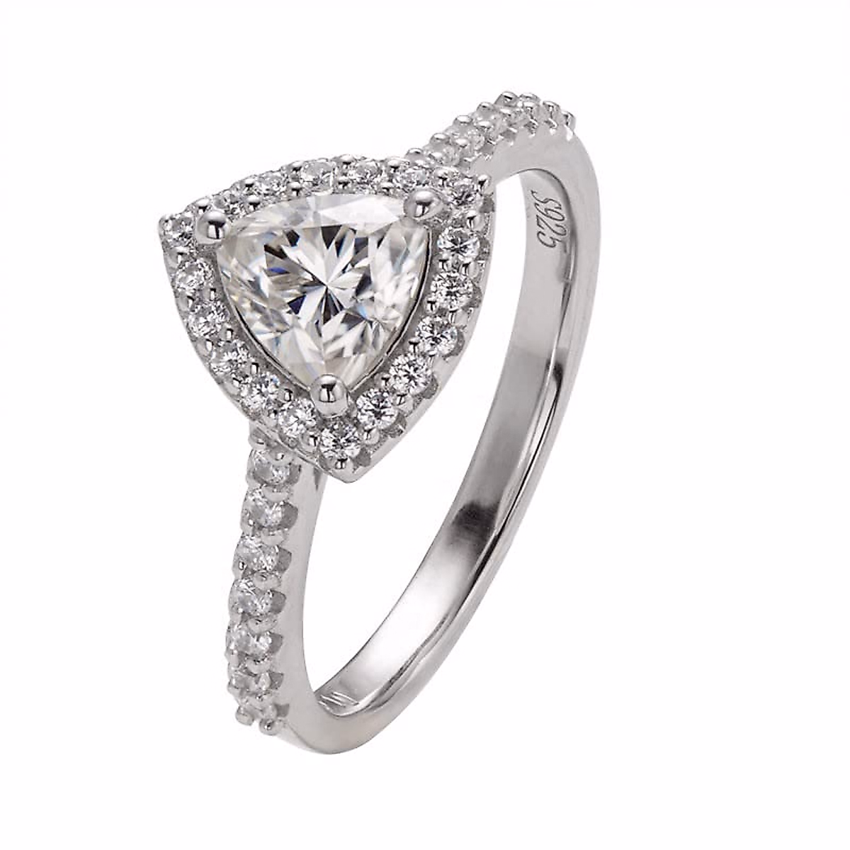 Diamond Jewelry 925 Sterling Silver Wedding Engagement Moissanite Ring 1.50CT Created Moissanite Trillion Cut G-H Color With Accents (10)