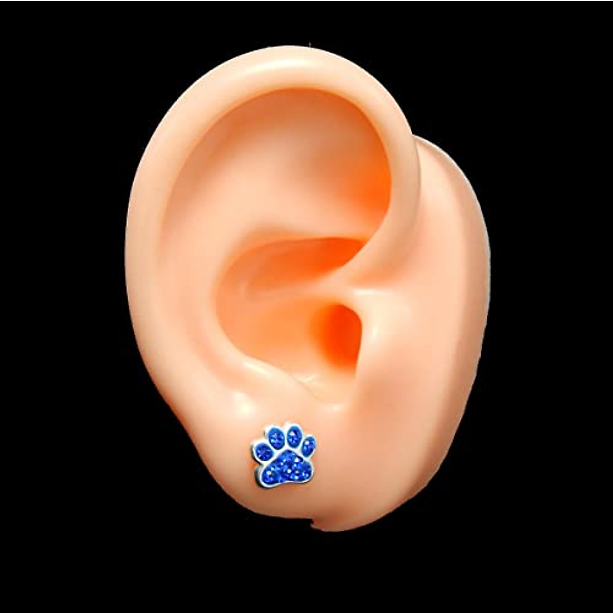 925 Sterling Silver Sapphire Blue Crystal Paw Print Stud Earrings 18872 (Nickel Free)
