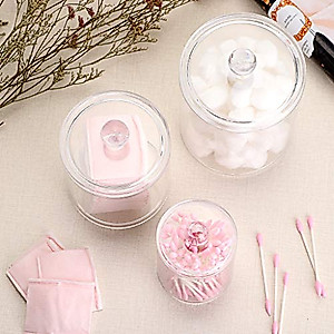 Hipiwe Set of 3 Cotton Ball and Swab Organizer with Lid - Apothecary Acrylic Jar Makeup Cotton Organizer Q-Tips Holder Bathroom Vanity Storage Canister Jar for Cotton Rounds Pads