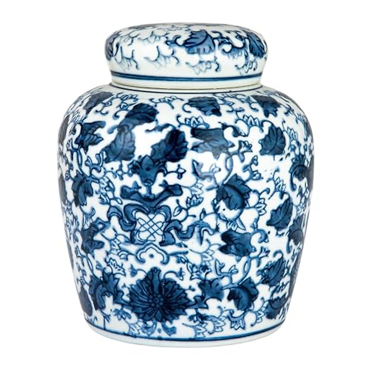 Creative Co-Op Blue & White Ceramic Ginger Jar with Lid