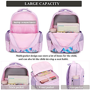 Backpack for Girls Kids Backpack with Lunch Box Mermaid Preschool Kindergarten Back Pack Bookbags with Chest Strap