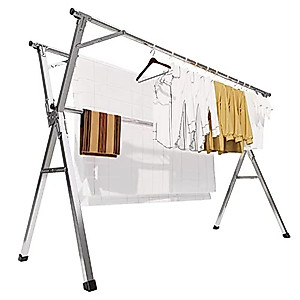 HJWTCQL 95IN （150-240cm） Clothes Drying Rack,Drying Rack Clothing Folding Indoor Outdoor,Heavy Duty Stainless Steel Laundry Drying Rack（10.38pounds） with Clothes Drying Rack Windproof Hooks 30pc