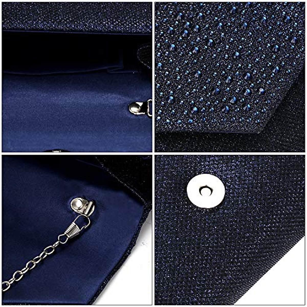 CurvChic Women Evening Bag Clutch Rhinestone Envelope Party Handbag Bridal Prom Purse (Navy Blue)