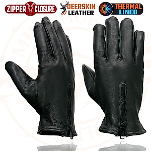 Milwaukee Leather SH866 Men's Black Thermal Lined Deerskin Motorcycle Hand Gloves W/Wrist Zipper Closure - XXX-Large
