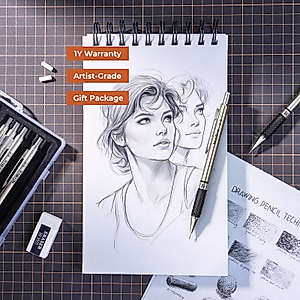 Nicpro 0.5 mm Art Mechanical Pencils Set in Gift Case, 6 PCS Metal Drafting Pencil 0.5mm with 6 Tube HB Lead Refills & 18 PCS Eraser Refills for Adults, Children, Artist Writing, Drawing, Sketching