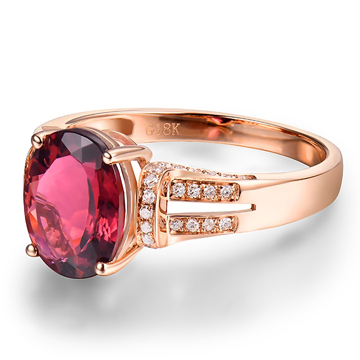 Lanmi 14k Rose Gold Natural Pink Green Tourmaline Diamonds Ring Engagement Wedding for Women Promotion