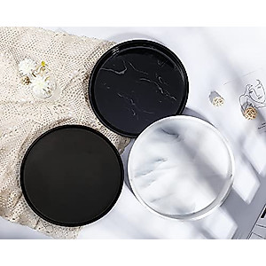 Lewondr Vanity Tray, Marbling Round Tray Resin Decorative Tray Organizer, Display Tray Storage Platter with Handle Table Storage with Elevated Foot for Cosmetic, Jewelry, 27 * 27cm - Matte Black