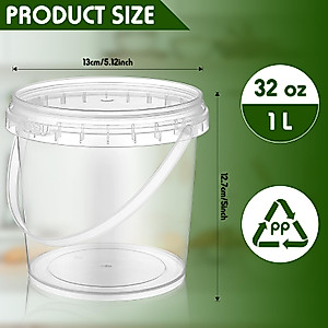Mifoci 50 Pcs 32oz Food Clear Bucket Plastic Gallon Bucket Round Reusable Ice Cream Containers with Lids and Handles Airtight Clear Plastic Tub Freezer Reusable Pail for Kitchen Drinks Home(32oz)