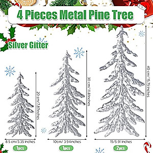 4 Pieces Christmas Pine Sculpture Metal Tree Christmas Metal Pine Tree Metal Wall Art Decor for Home Office Outdoor Wall Decor (Silver)