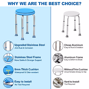 Medhelp Shower Stool for Bathtub, FSA/HSA Eligible Stainless Steel Shower Chair for Inside Shower, Tool Free Assembly, Adjustable Anti Slip Bath Seat, Padded Shower Bench for Elderly Handicap Seniors