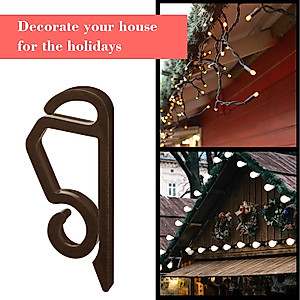 Marsui Christmas Light Clips Outdoor Gutter Hooks Plastic Seasonal Weatherproof Clips Holiday Fence Hooks for Christmas Roof Tree Outside Hanging String Lights(Coffee,40 Pieces)