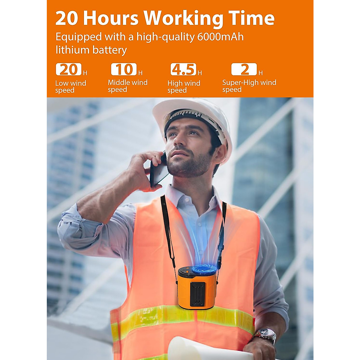 2024 Upgraded Portable Waist Fan 100 Speed 12000rpm Top-Notch Wind 20h Working Time, Personal Belt Fan Clip On Waist Cooling For Shirt,Battery Powered For Outdoor, Working, Camping, Hiking(Orange)