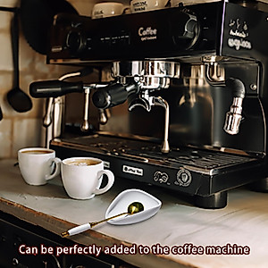 Coffee Spoon Rest with spoon,Mini Coffee Spoon Holder,Small Ceramic Spoon Rest for Coffee Stirrers,Teaspoon,Bar Spoon,Coffee Bar Accessories,(ceramic Coffee Spoon Rest & White Handle Gold Round Spoon)