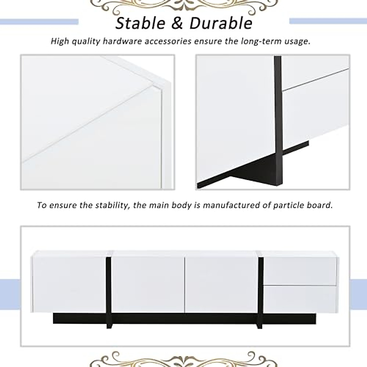 Contemporary High Gloss TV Console Table for Television Up to 80", Wood Entertainment Center with Storage Cabinet and Drawers, TV Cabinet Media Console Cabinet for Living Room Game Room, White