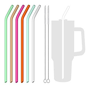 MLKSI 6 Pack Silicone Straw Replacement 40 oz for Stanley Quencher Tumbler, Reusable Bent Straws with Cleaning Brush for Stanley H2.0 FlowState Stainless Steel Simple Modern 40 oz Tumbler