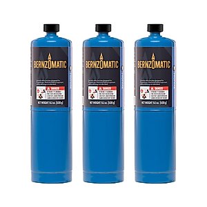 Bernzomatic Standard Propane Fuel Cylinder - Pack of 3 | 14.1 OZ. Propane Hand Torch Cylinder | Portable and Convenient Fuel Source | Durable Steel Construction | Compatible with Digital Fuel Gauge | High In-Air Flame Temperature of 3,600 Degrees Fahrenhe