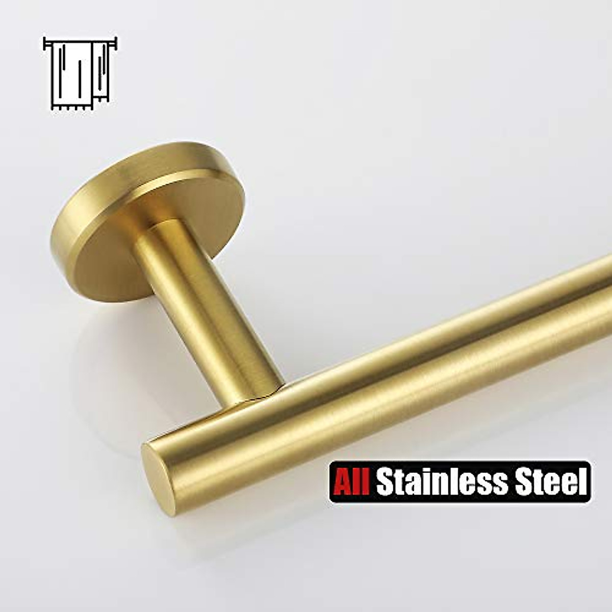 JQK Hand Towel Holder Towel Ring Gold, Thicken 0.8mm 304 Stainless Steel Bathroom Hand Towel Bar, 12 Inch Wall Mount Towel Rack Hanger, Brushed Gold, THH110L12-BG