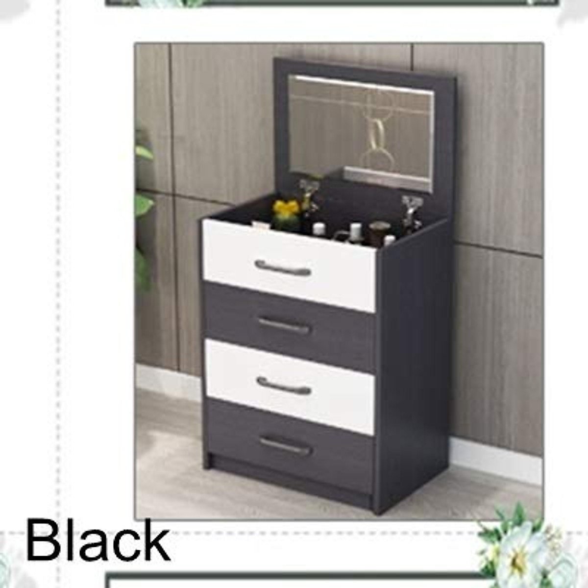 WYKDD Multi-Function Makeup Table Nordic Dressing Table Storage with Drawer Cabinet Bedroom White Black with Small (Color : D)