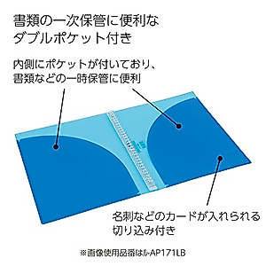 Kokuyo Campus Slide Binder, Adapt Slim, Double Pockets, A4, 30 Holes, Up to 65 Sheets, Light Blue, Japan Import (RU-AP171LB)