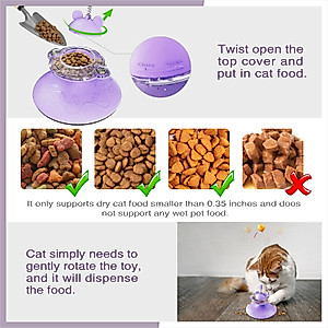 Interactive Cat Toy for Indoor Cats, Cat Treat Puzzle Feeder Toy-Cat Treat Dispenser - Cat Toys with Teaser Wand and Rotatable Design, Durable, Non-Toxic and Safe, Cat Toys for Bored Indoor (Purple)