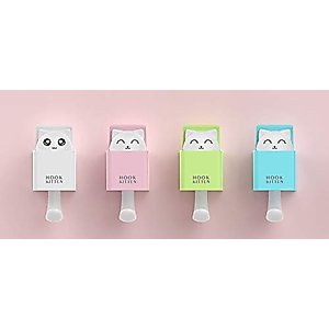 Gautsa Cute Peek-A-Boo Hooks, Self Adhesive, Pop up Cat Bear Animal Decorative for Kids Boys Girls, for Key Coat Robe Towel, 4 Pack (Cats)