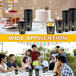Mototo 30 Pieces 50th Small Birthday Cups 8 oz Cheer to 50 Years Plastic Cups Plastic Birthday Stadium Cups Black and Gold Plastic Cups for Birthday Party Favors Anniversary Wedding Party Supplies